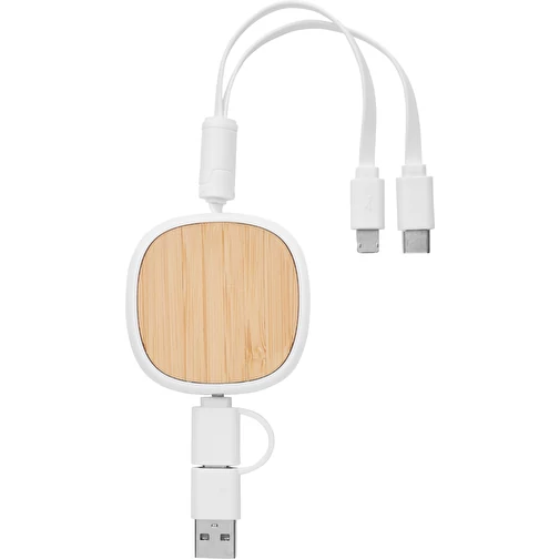 Einziehbares USB-Ladekabel TOGOBAM (weiss, Bambus, 75g) als ...